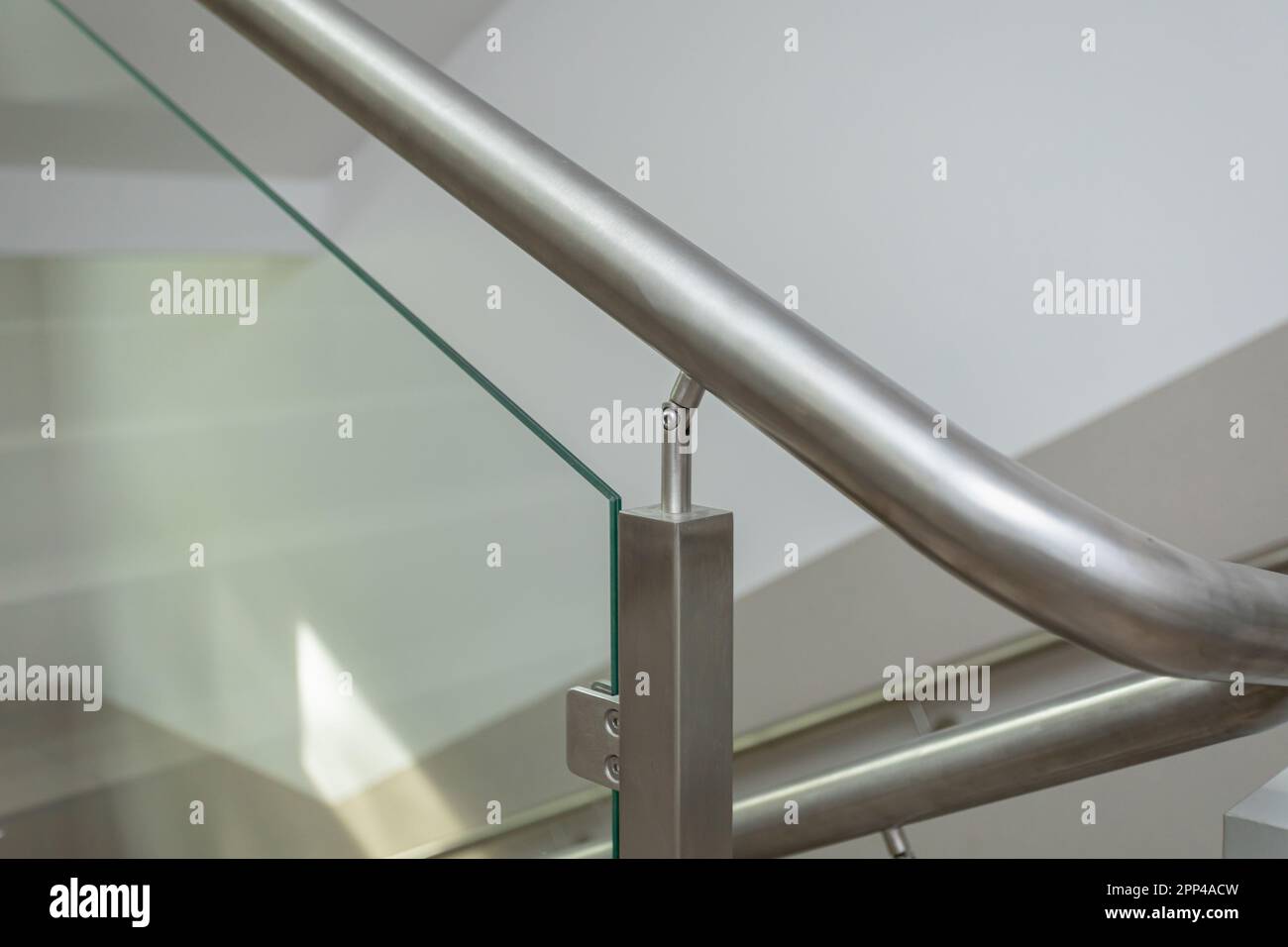 Round handrail from the balustrade on the staircase in the building ...