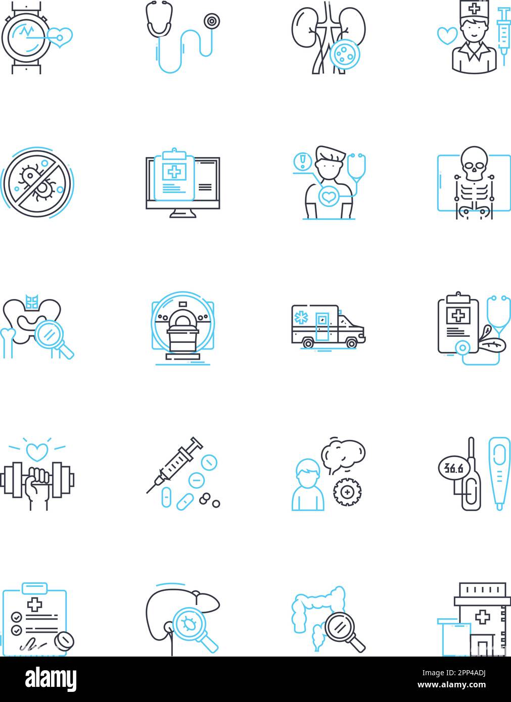 Medical facility linear icons set. Hospital, Clinic, Emergency, ICU ...