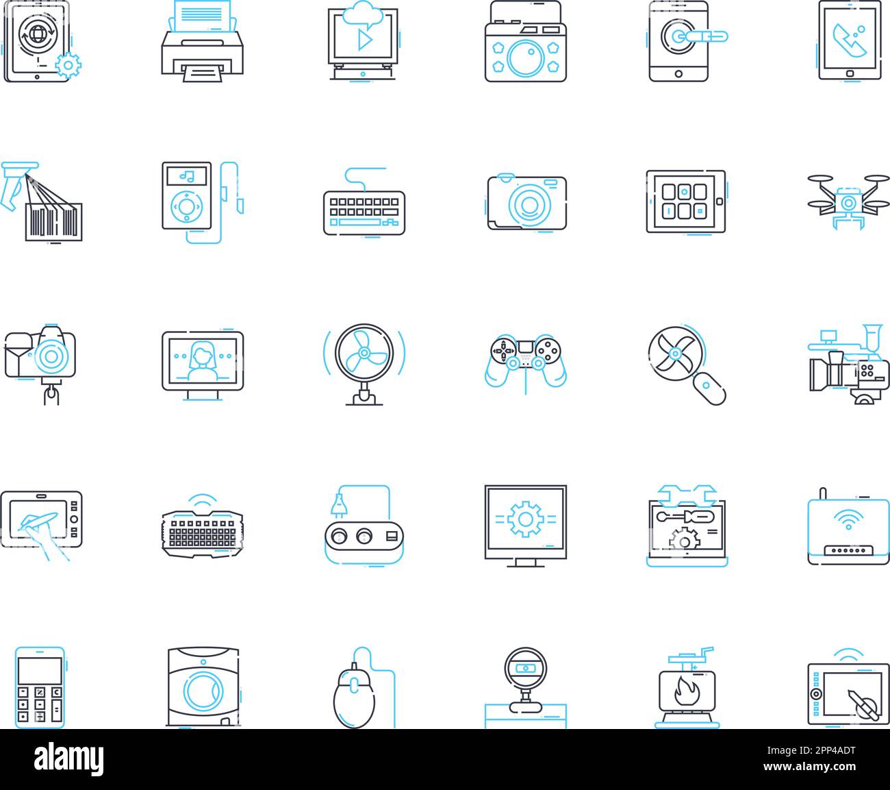Electronic innovations linear icons set. Electromagnetism ...