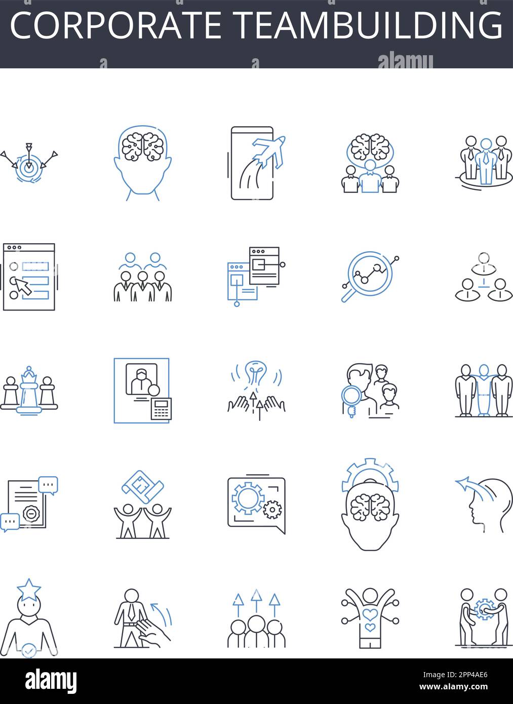 Corporate teambuilding line icons collection. Strategic planning ...