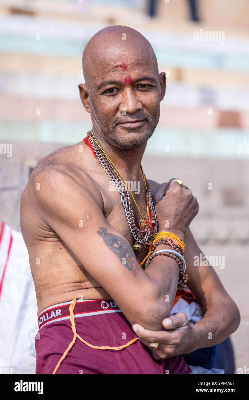Varanasi, India - Nov 2022: Portrait of Unidentified Indian old brahmin ...