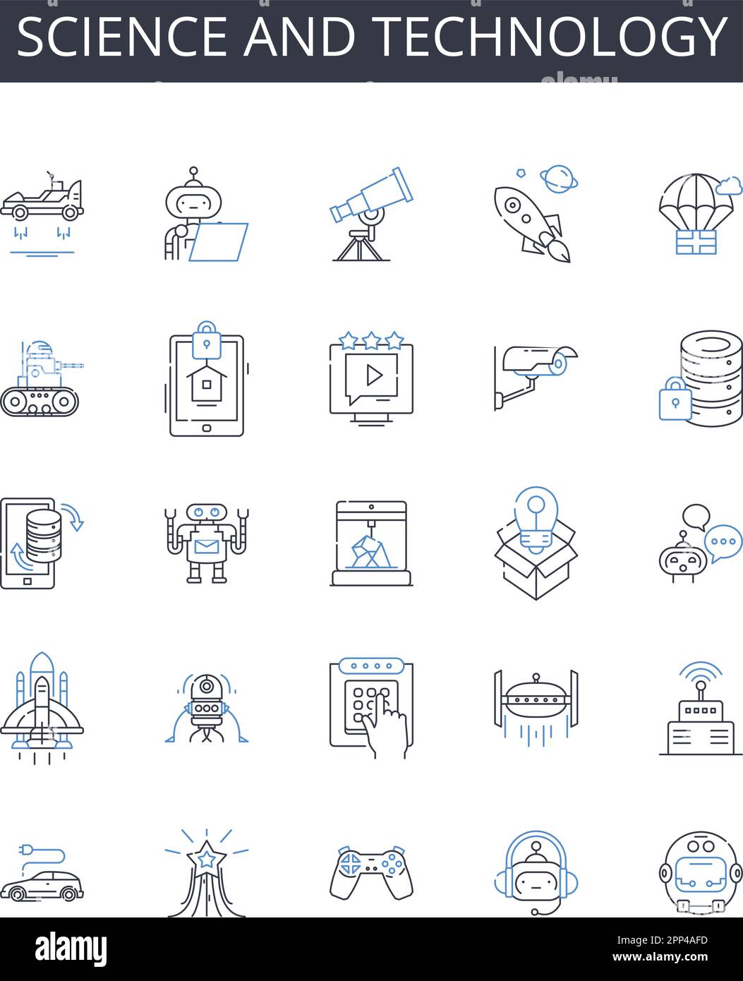 Science And Technology Line Icons Collection Artificial Intelligence