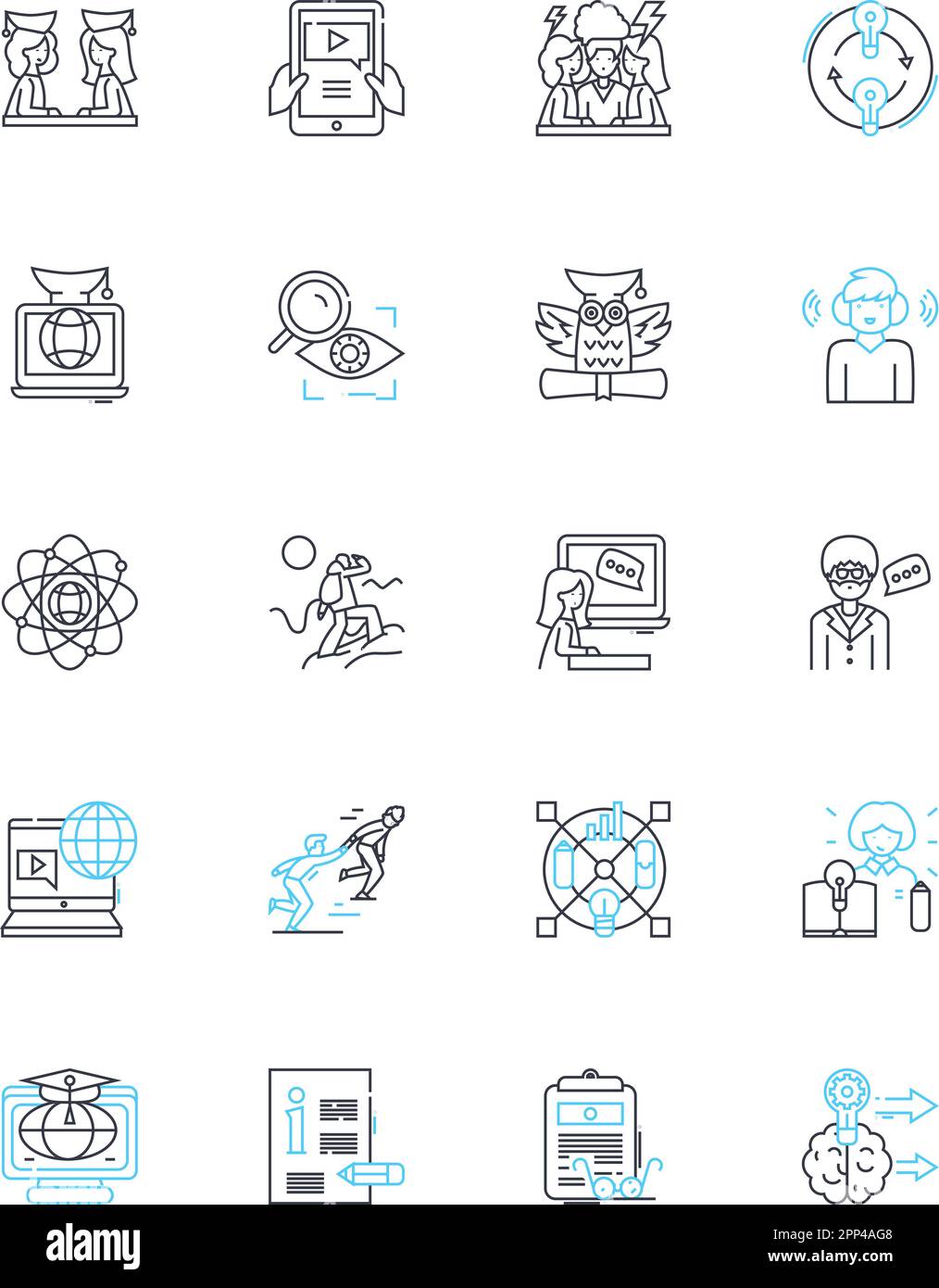 E-learning education linear icons set. Online, Interactive, Digital, Multimedia, Virtual, Remote ...