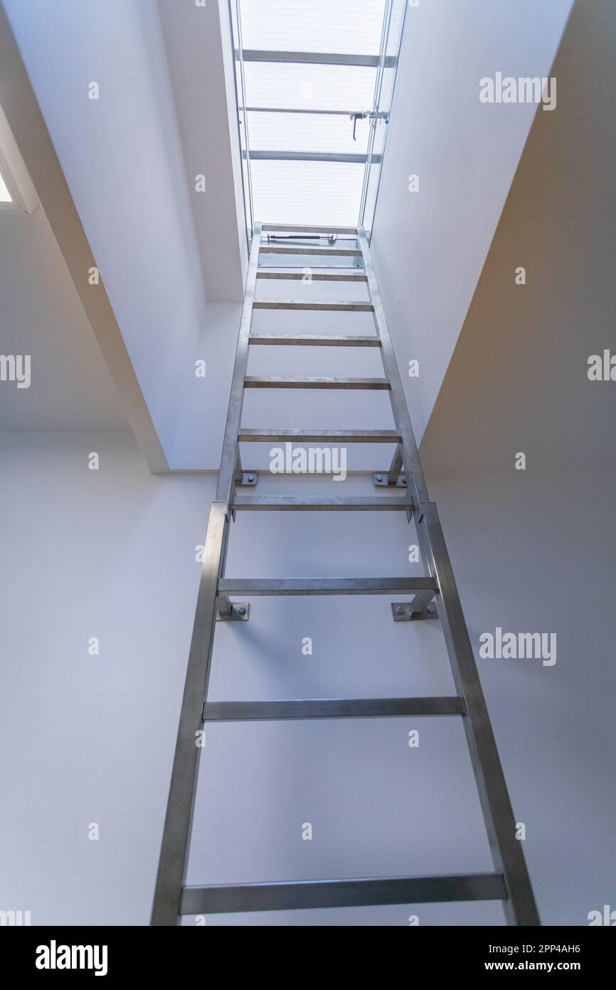 Stainless steel ladder installed at the entrance to the roof Stock ...