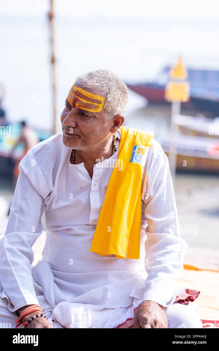 Varanasi, India - Nov 2022: Portrait of Unidentified Indian old brahmin ...