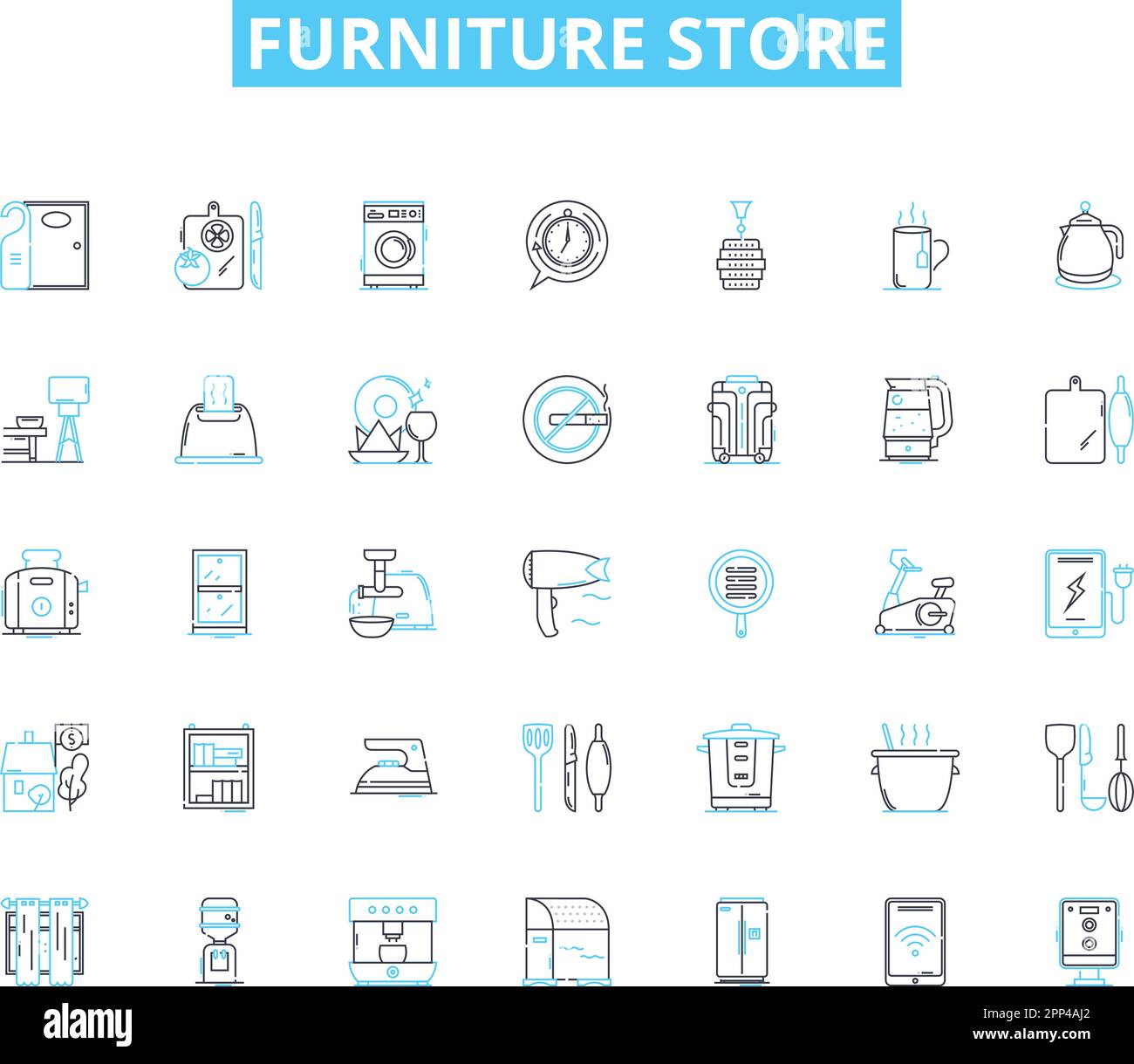 Furniture store linear icons set. Home, Style, Comfort, Quality, Design ...