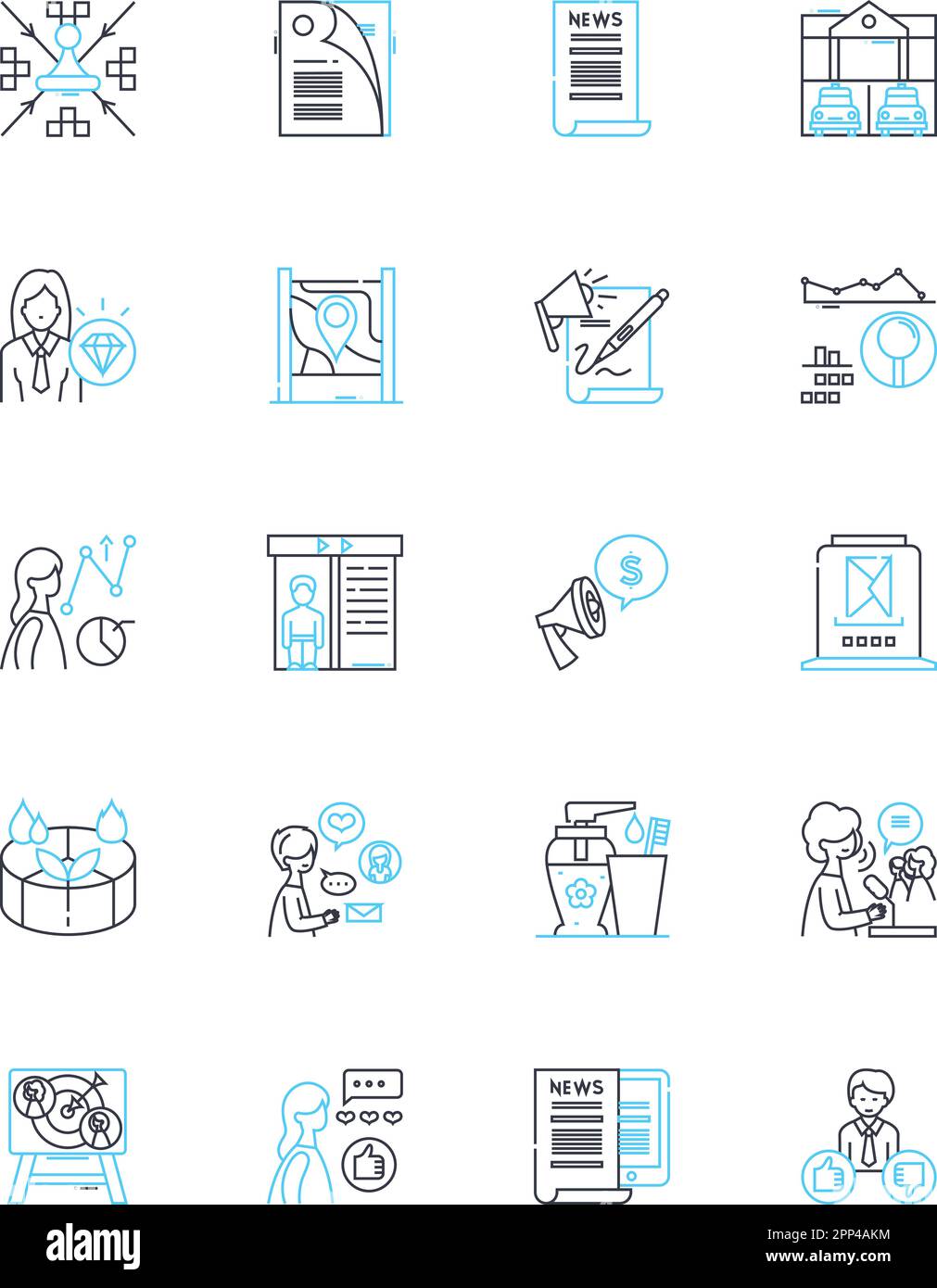 Sharp public linear icons set. Dynamic, Progressive, Innovative ...