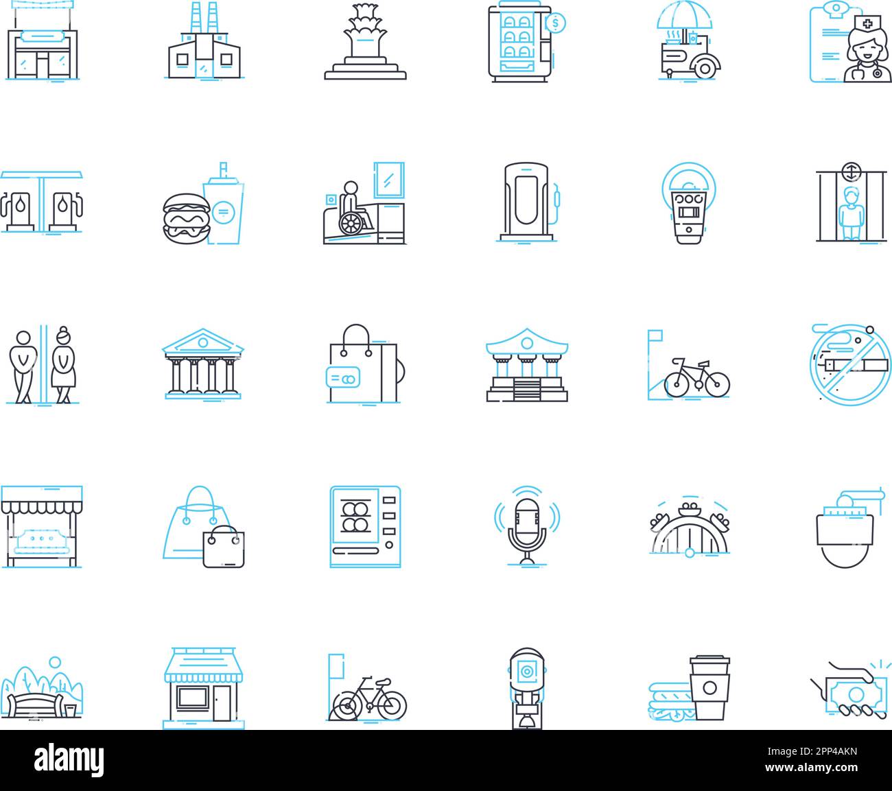 Progressive cityscape linear icons set. Futuristic, Sustainable ...