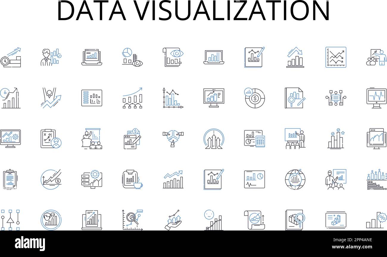 Data visualization line icons collection. Targeting, Banners, Clicks ...