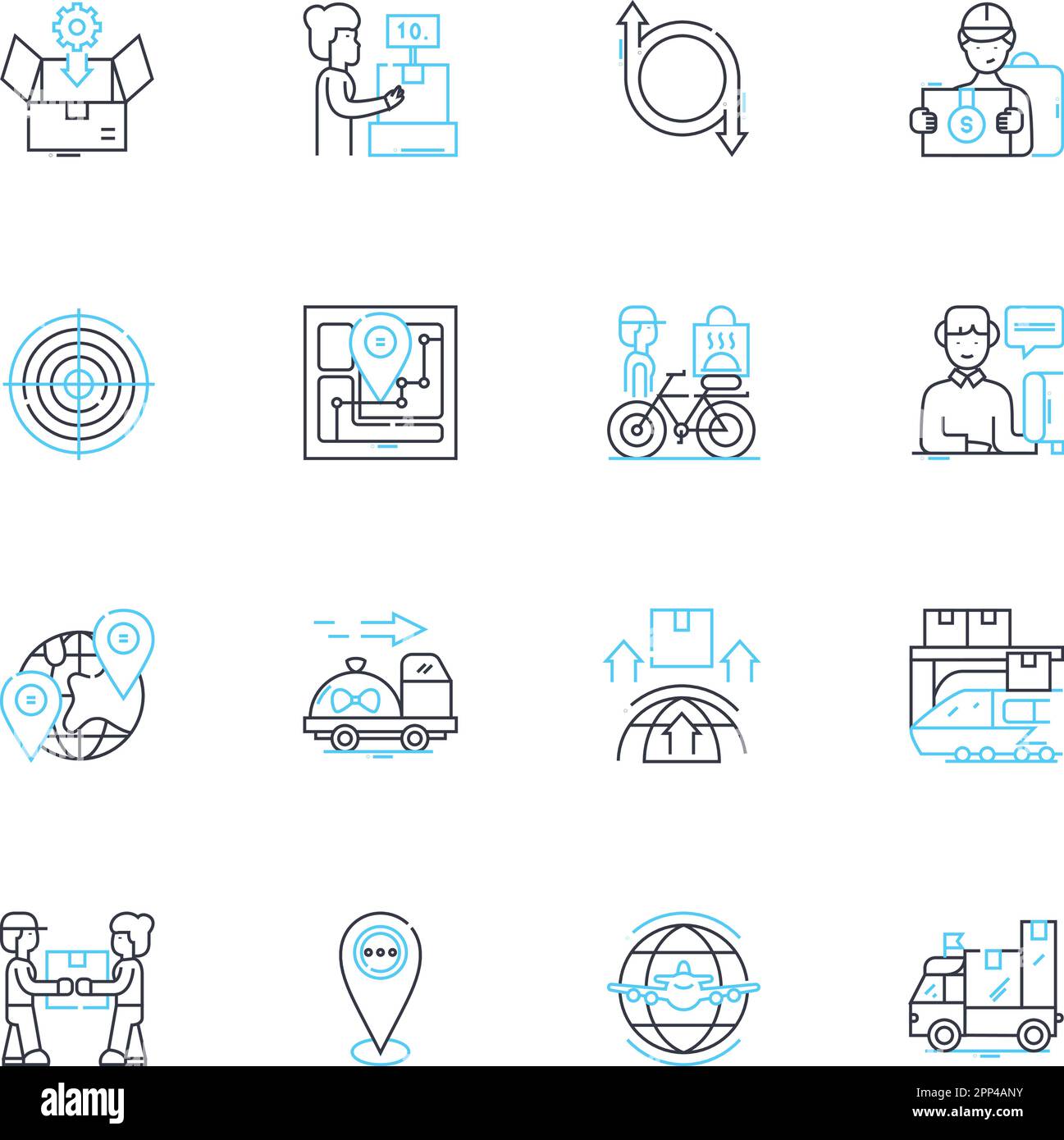 Dispatch services linear icons set. Efficiency, Promptness, Coordination, Priority, Logistics ...