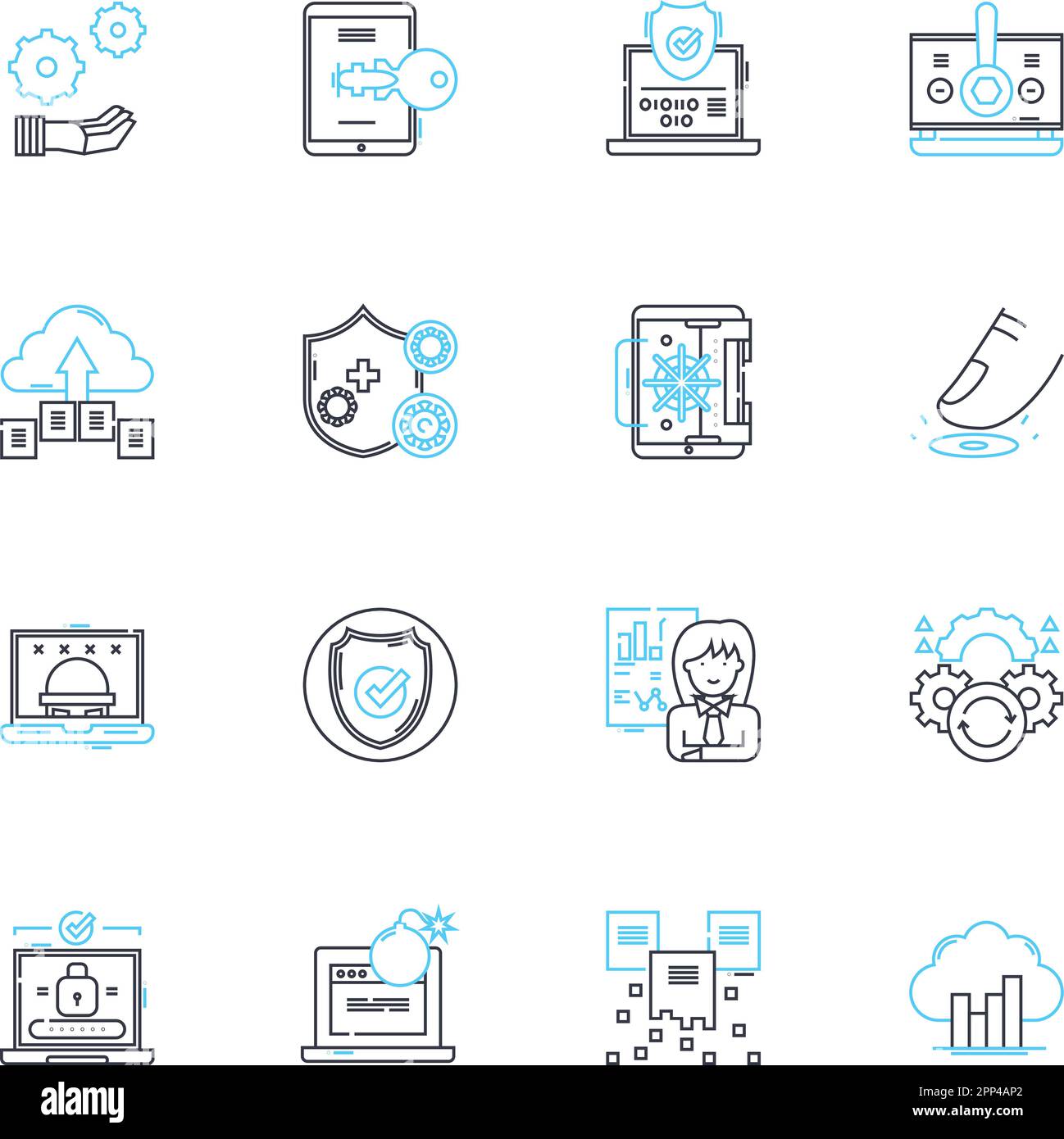 Cybersecurity Policy Linear Icons Set Firewall Encryption