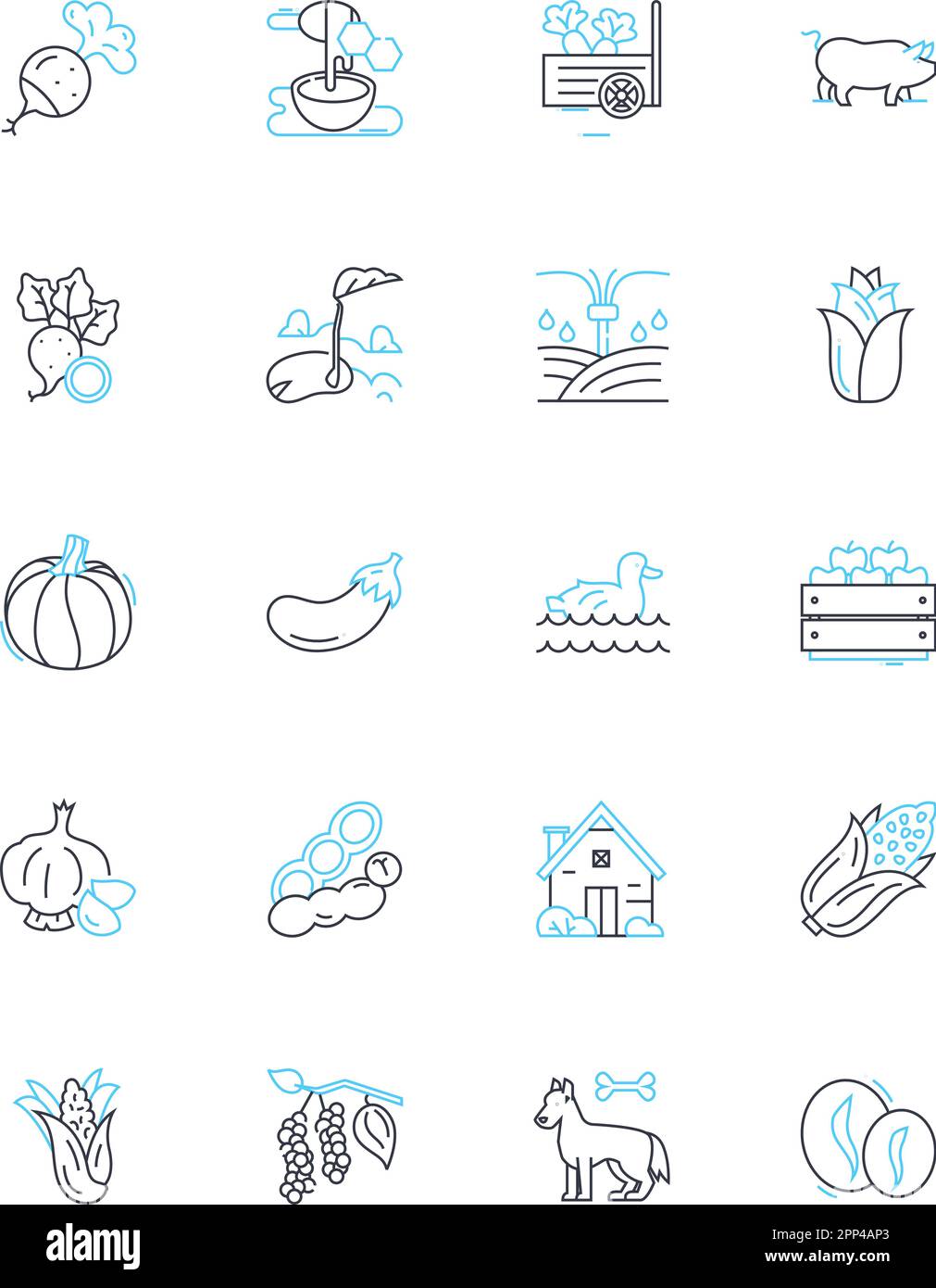 Orchard linear icons set. Apples, Blossoms, Harvest, Trees, Fruits ...