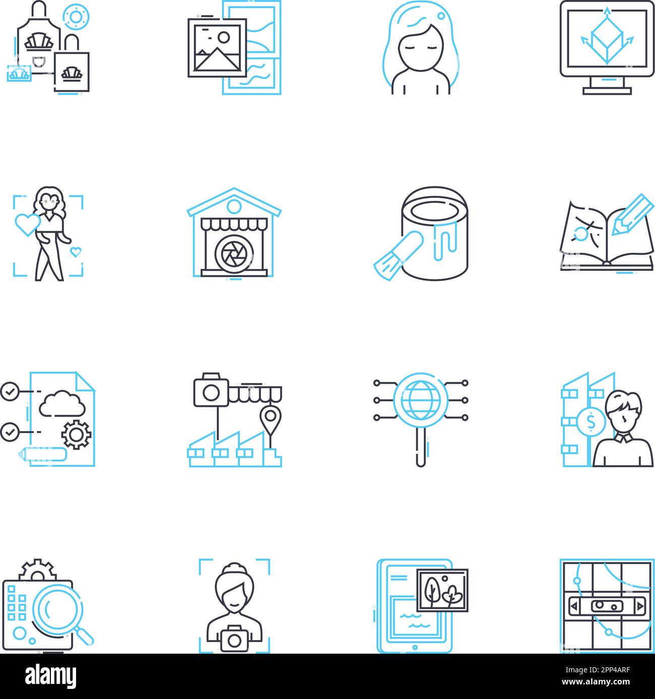 Film industry linear icons set. Hollywood, Blockbuster, Cinema ...