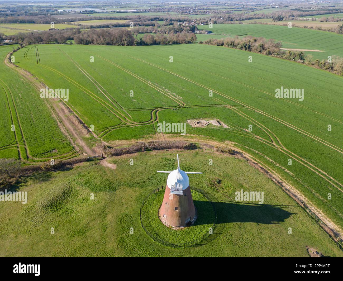 aerial view of halnaker tower windmill on halnaker hill in west sussex ...