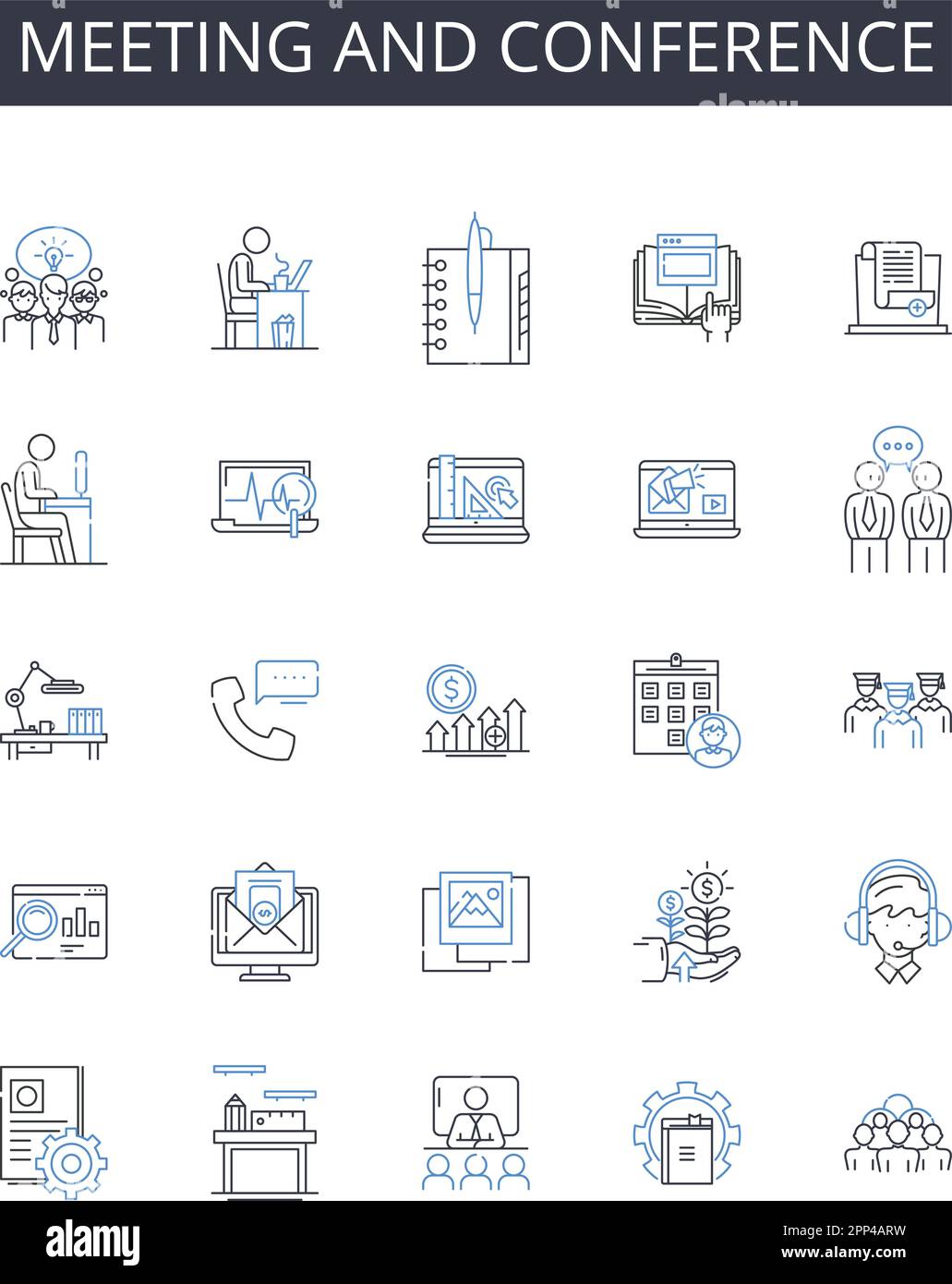 Meeting and conference line icons collection. Collaboration, Trust ...
