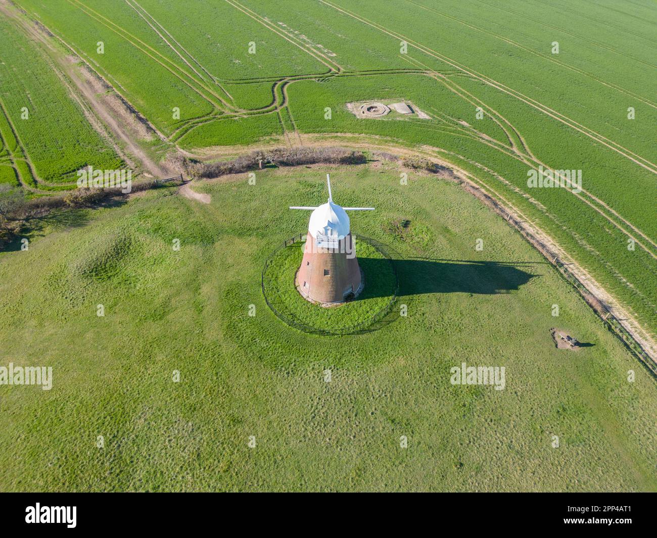 aerial view of halnaker tower windmill on halnaker hill in west sussex ...