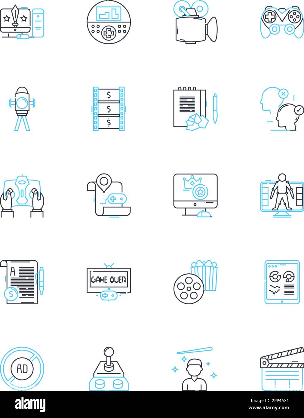 Digital media market linear icons set. Cybersecurity, Artificial ...