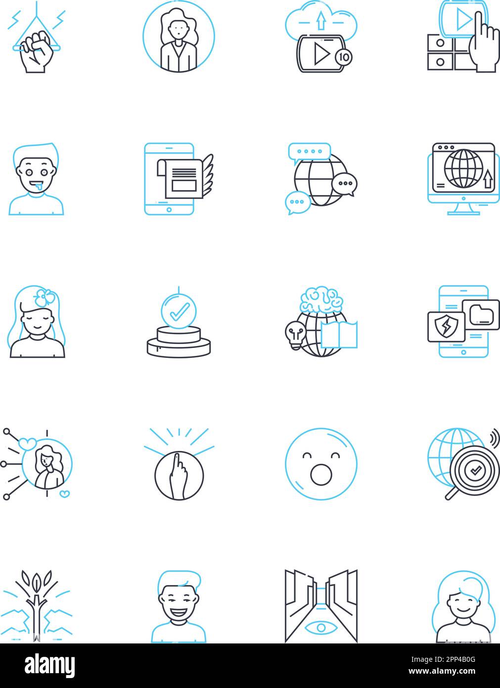 Social branding linear icons set. Identity, Messaging, Reputation ...