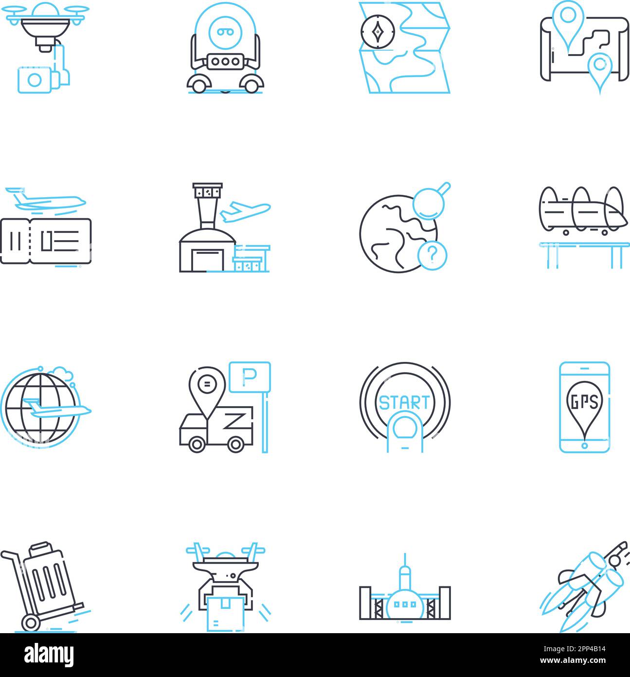Aviation linear icons set. Aerospace, Airborne, Airline, Airplane ...