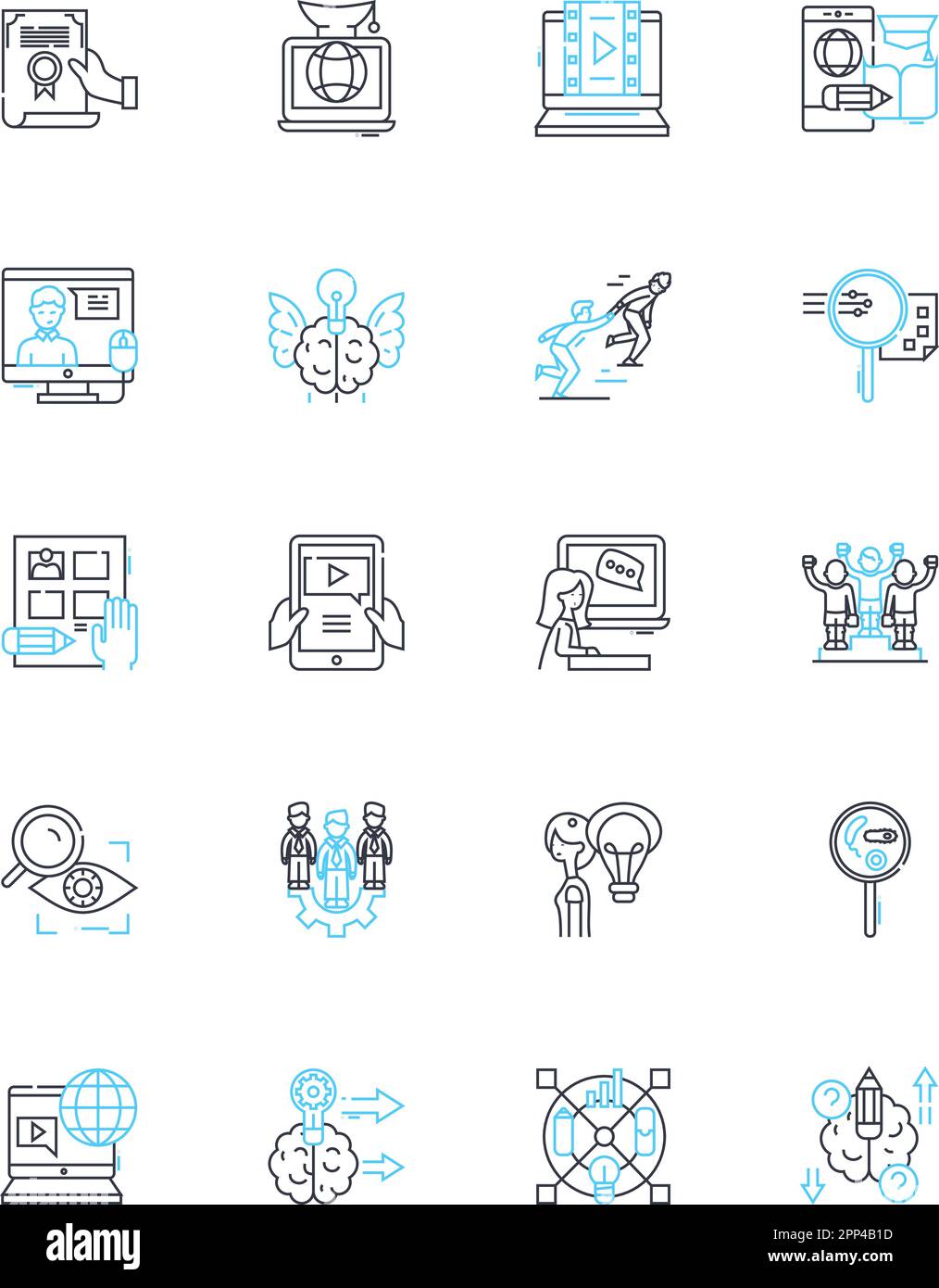 E-learning linear icons set. Digital, Blended, Online, Virtual, Interactive, Educational ...