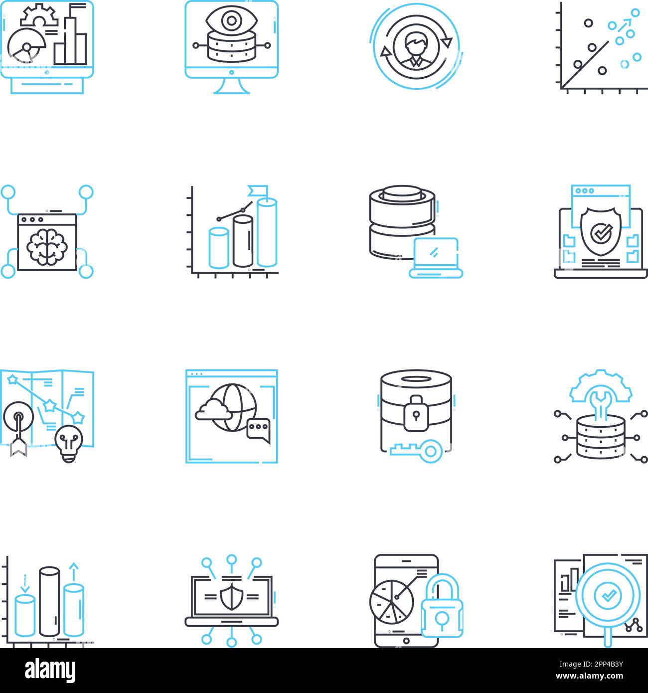 Information System Linear Icons Set Database Software Nerk Analytics Cybersecurity