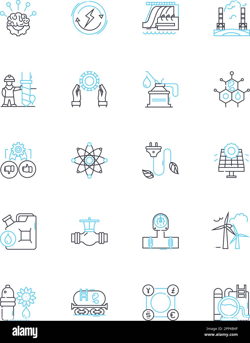 Renewable energy linear icons set. Solar, Wind, Hydro, Geothermal ...