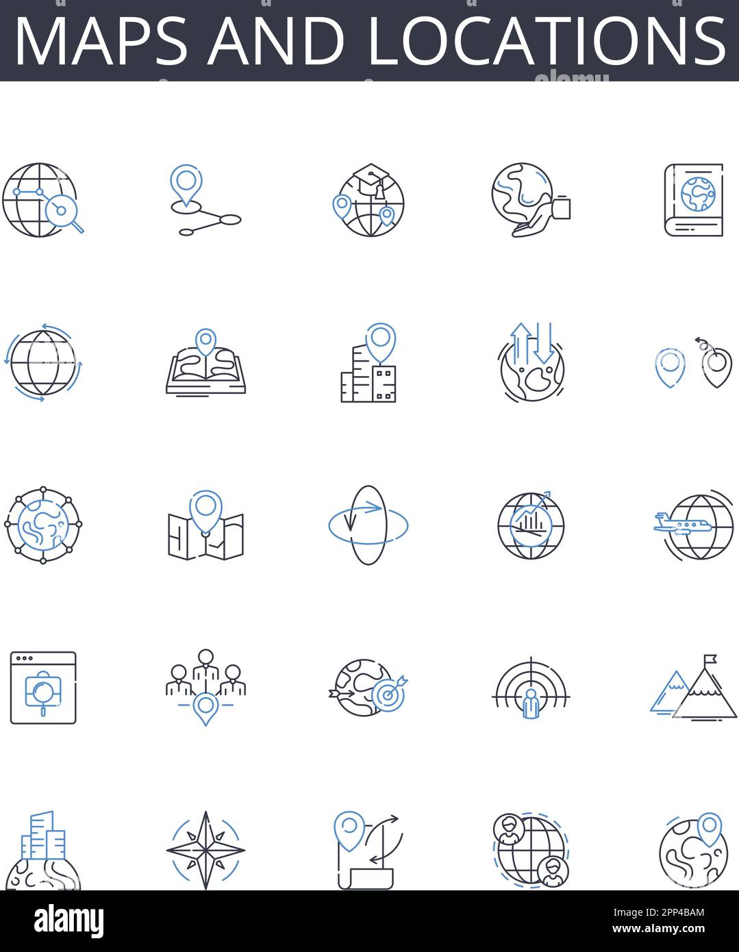 Maps and locations line icons collection. Cartography, Geolocation, Topography, Atlas ...