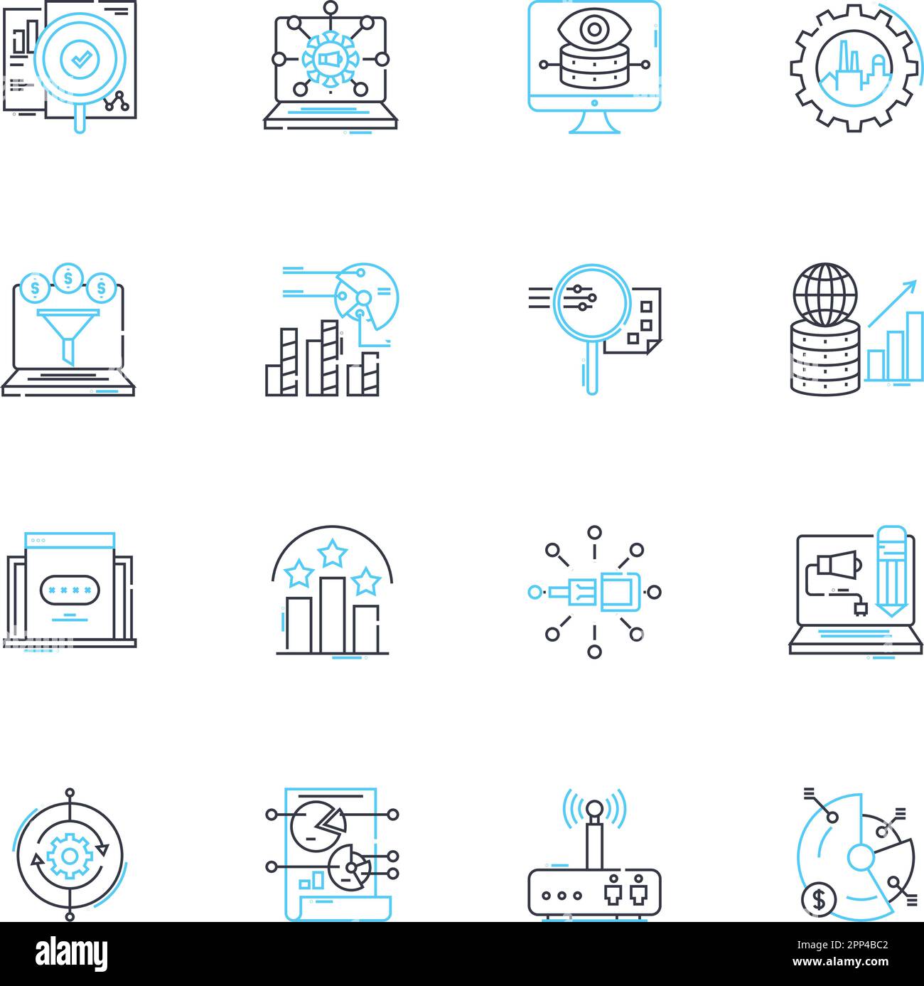Financial forecasting linear icons set. Projections, Analytics ...