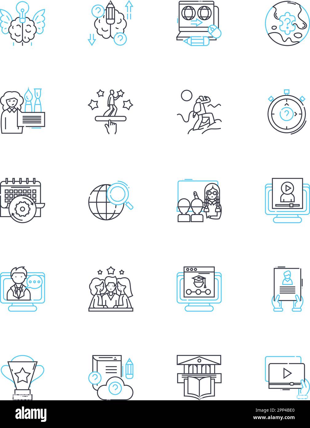 Web-based training linear icons set. E-learning, Interactive, Online, Virtual, Distance, Self ...