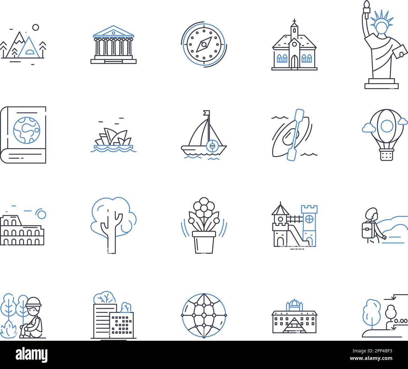 Rural escape line icons collection. Serenity, Solitude, Peaceful ...