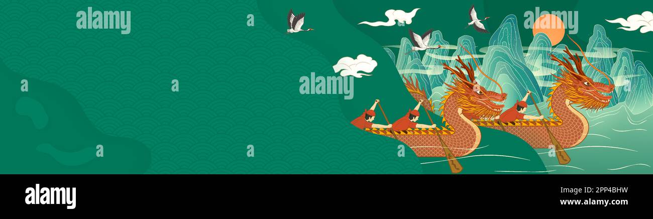 Vector illustration of dragon boat rowing during the traditional Dragon ...
