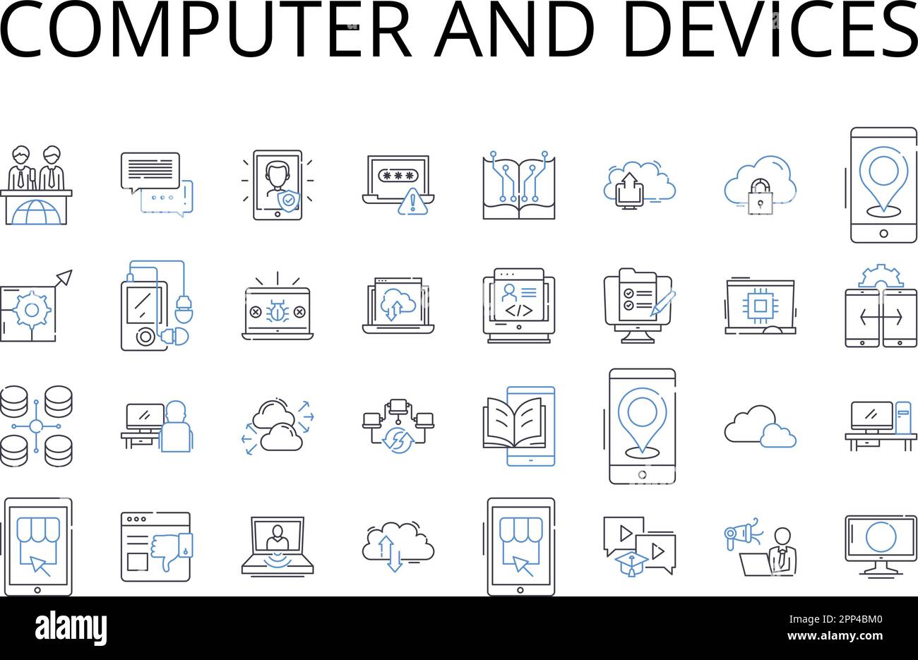 Computer and devices line icons collection. PC, laptop, tablet, smartph ... Computer and devices line icons collection. PC, laptop, tablet, smartph ...