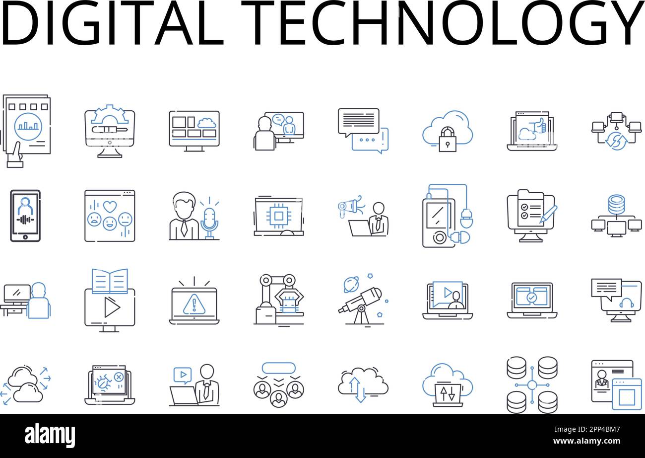 Digital Technology Line Icons Collection Computer Science Internet