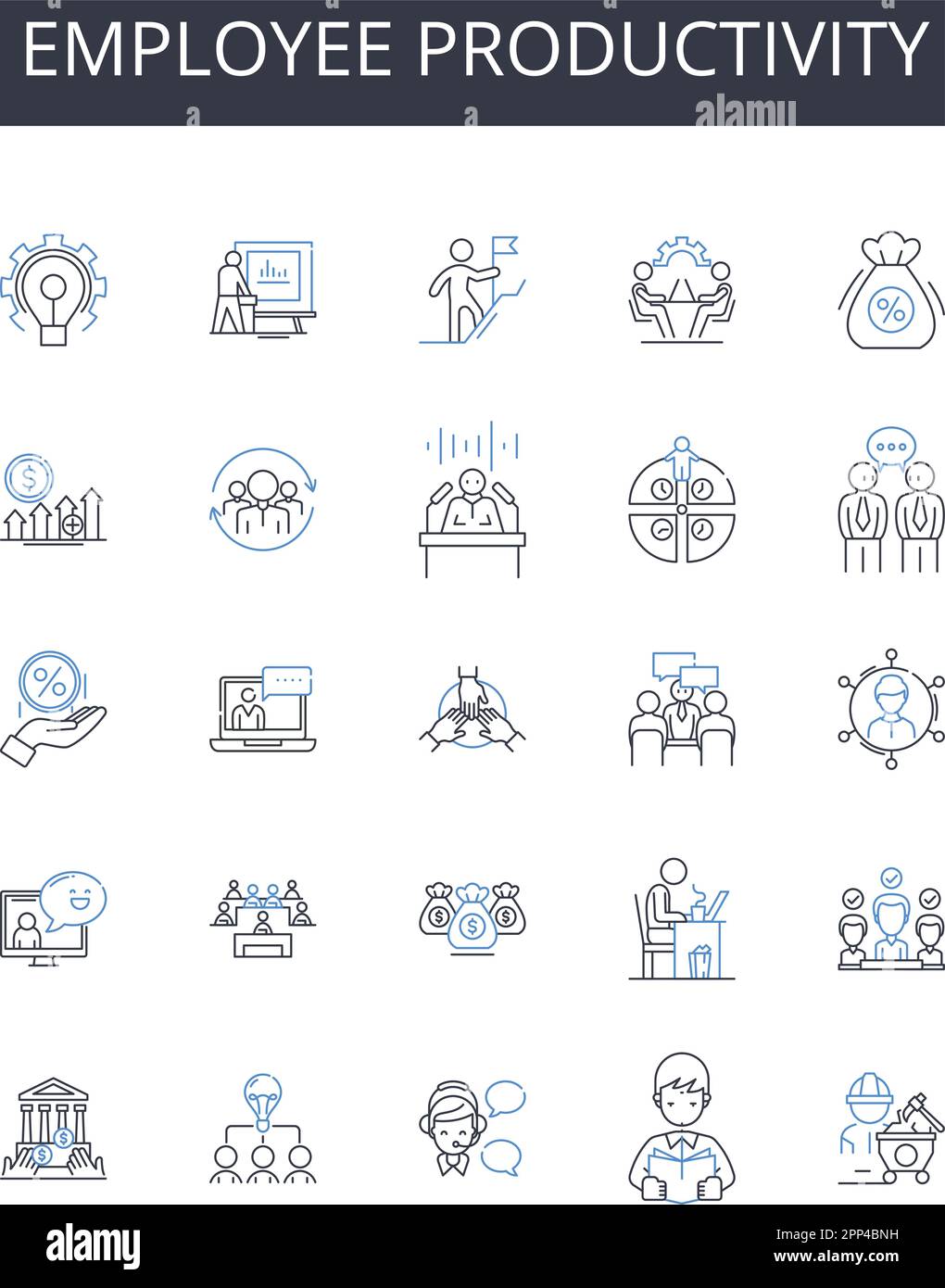 Employee Productivity Line Icons Collection Job Satisfaction Work