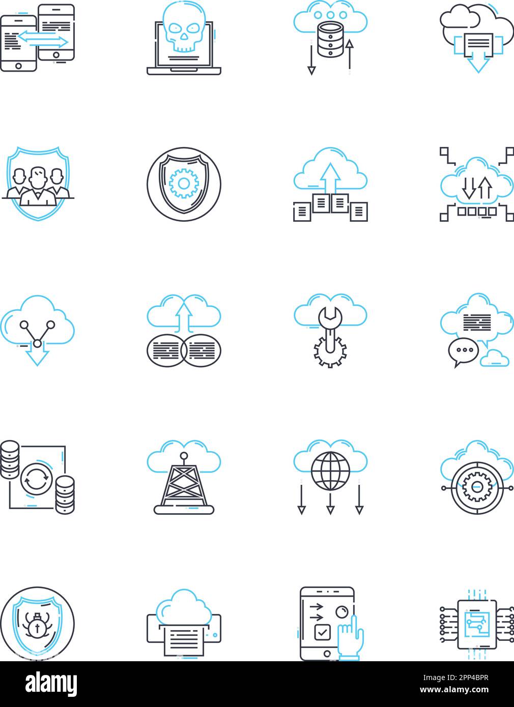 Web Security Linear Icons Set Firewall Encryption Malware Antivirus