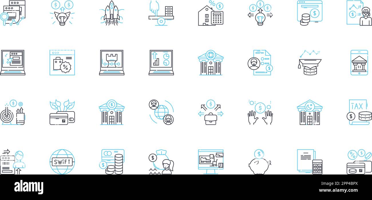 Investment firms linear icons set. Portfolio, Asset, Capital, Advisory ...