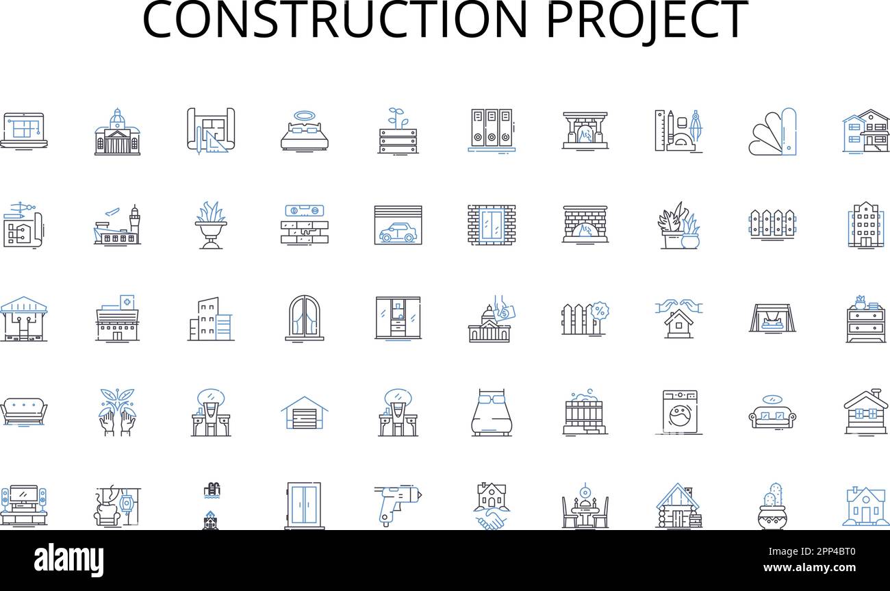 Construction project line icons collection. Predictive, Optimization ...