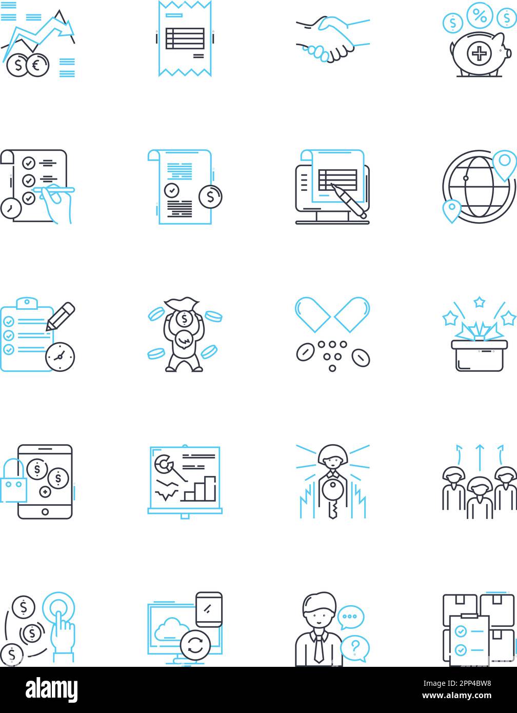 Trade agreement linear icons set. Agreement, Tariffs, Imports, Exports ...