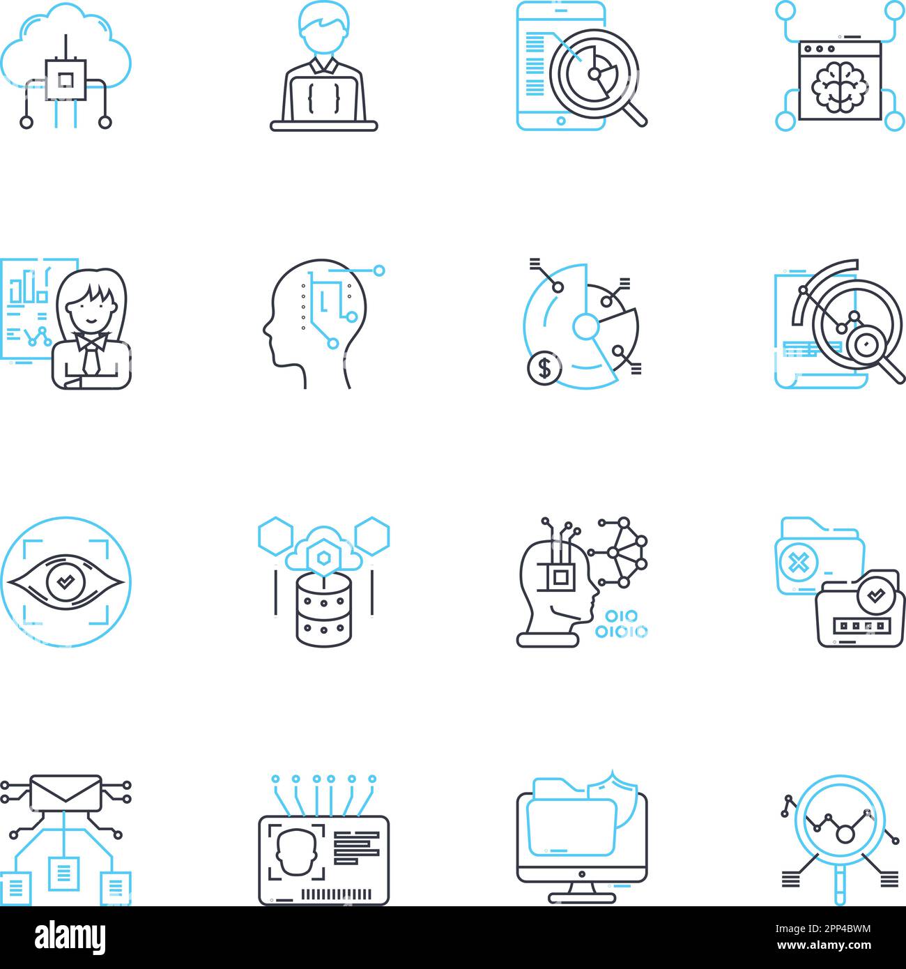 Financial forecasting linear icons set. Projection, Budgeting, Trending, Analysis, Planning ...