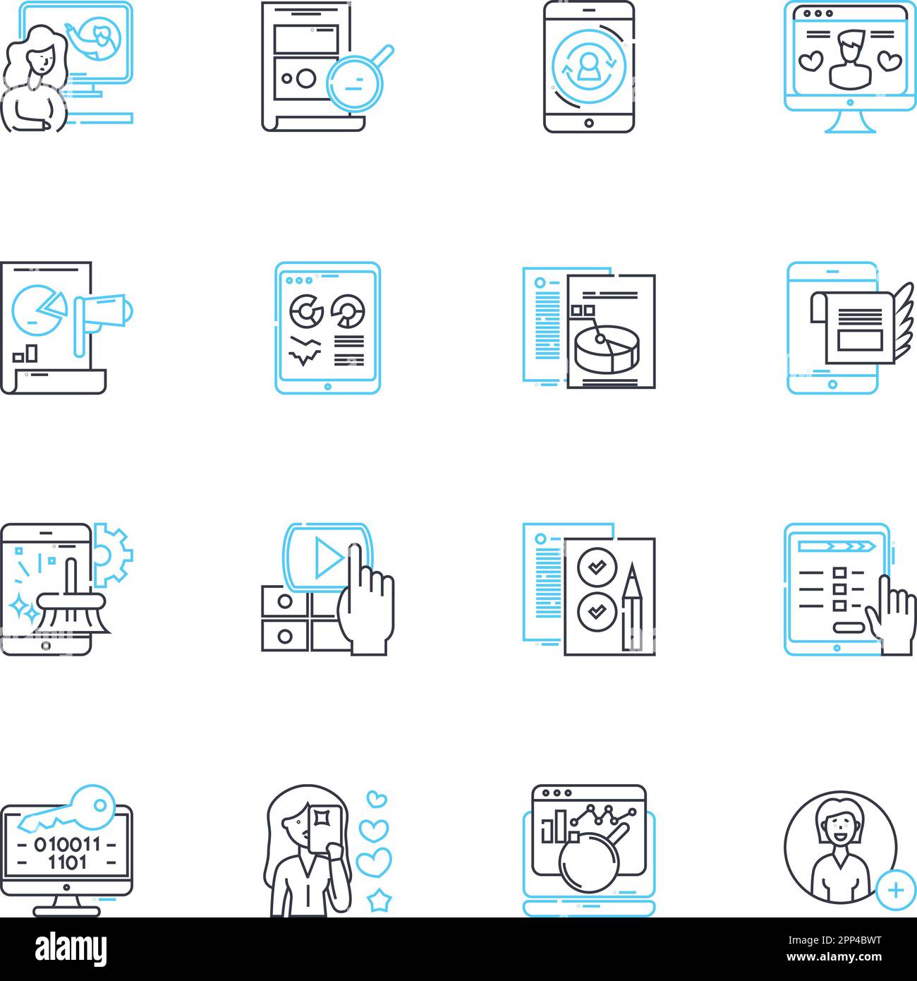 Online communication linear icons set. Messaging, Chatting, Emailing ...