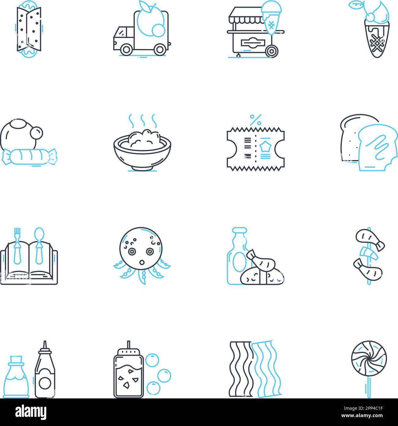 Food bazaar linear icons set. Diversity, Flavors, Exotic, Affordable ...