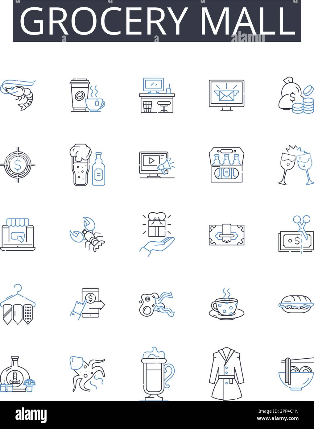 Grocery mall line icons collection. Supermarket, Grocery store, Convenience store, Market ...