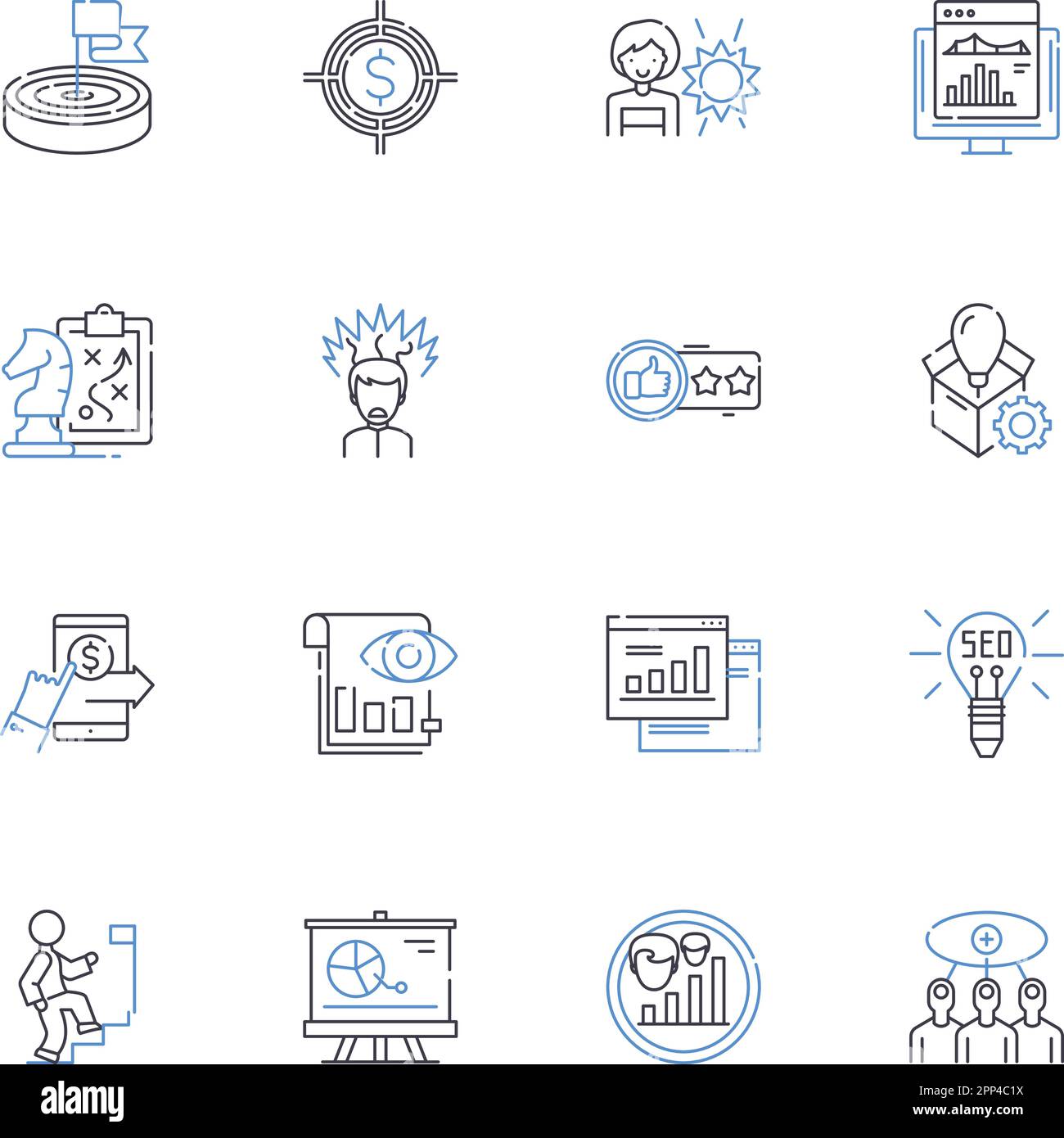 Purpose defining line icons collection. Vision, Clarity, Focus, Mission ...
