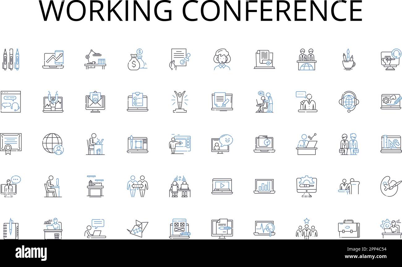 Working conference line icons collection. Innovation, Design, Mechanism ...