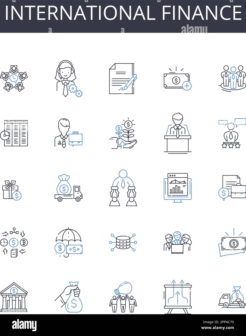 International finance line icons collection. Orientation, Integration ...