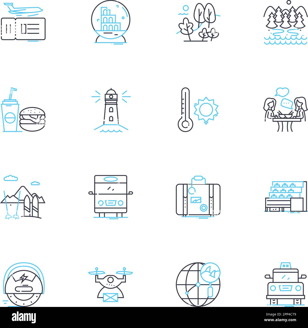 Trips linear icons set. Adventure, Safari, Excursion, Expedition, Trek ...