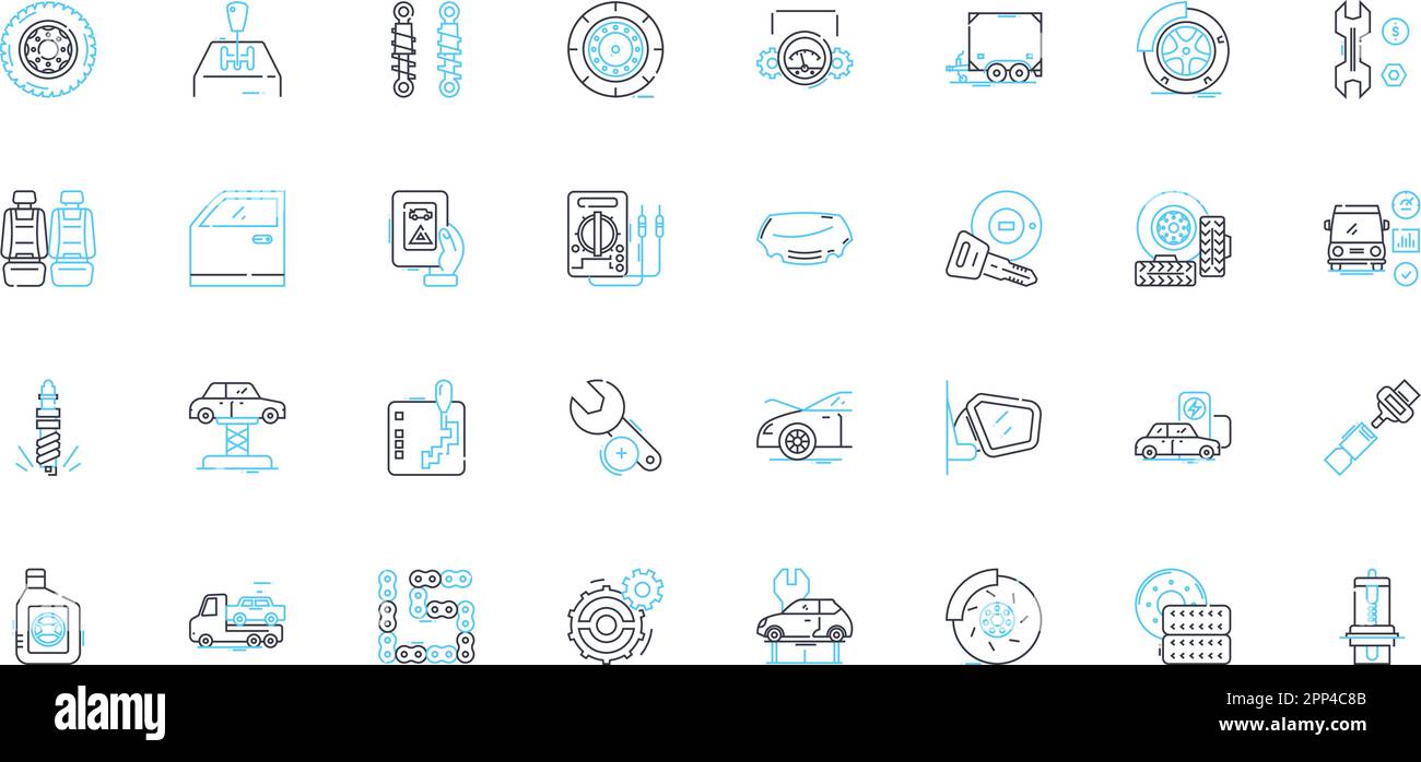 Automotive Maintenance linear icons set. Lubrication, Inspection, Tune ...
