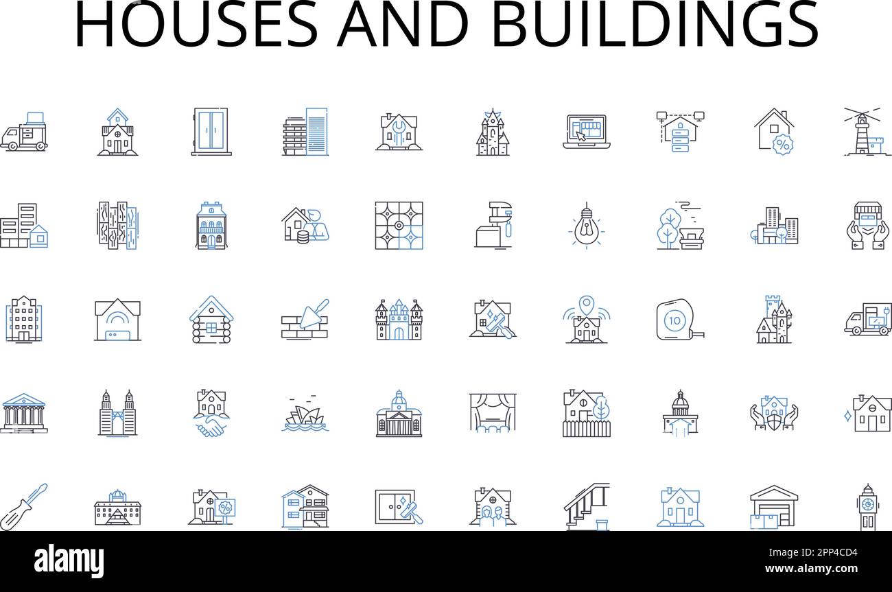 Houses and buildings line icons collection. Sprint, Agile, Backlog ...