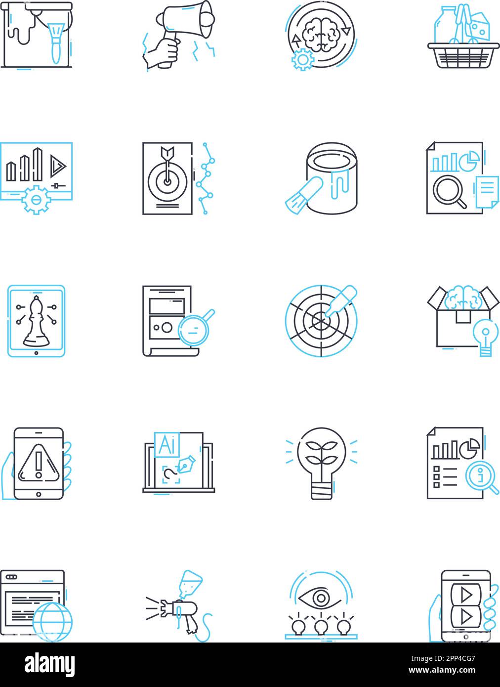 Brainstorming Session linear icons set. Creativity, Ideas ...