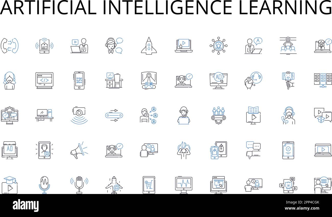Artificial intelligence learning line icons collection. Birth ...